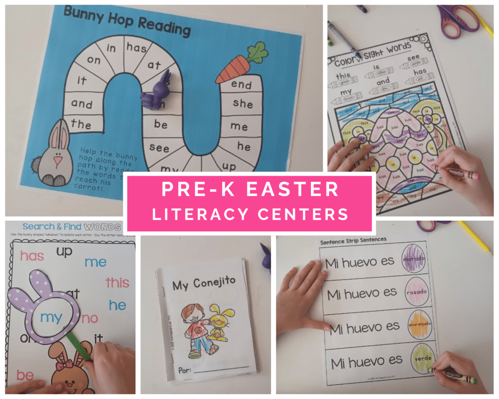 Fun Easter Literacy Centers for Pre-K (Bilingual English & Spanish ...